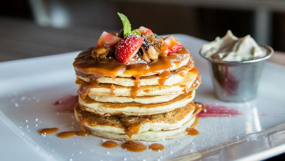 pancake with sliced strawberry