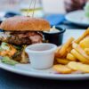 fries and burger on plate